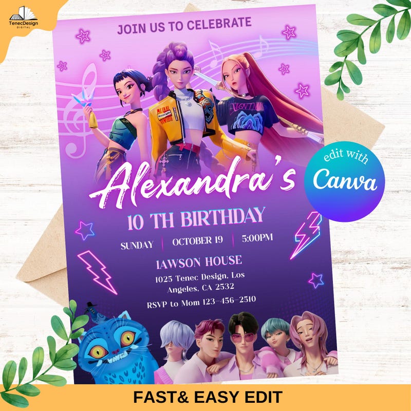 Kpop demon hunters birthday invitations - Etsy México