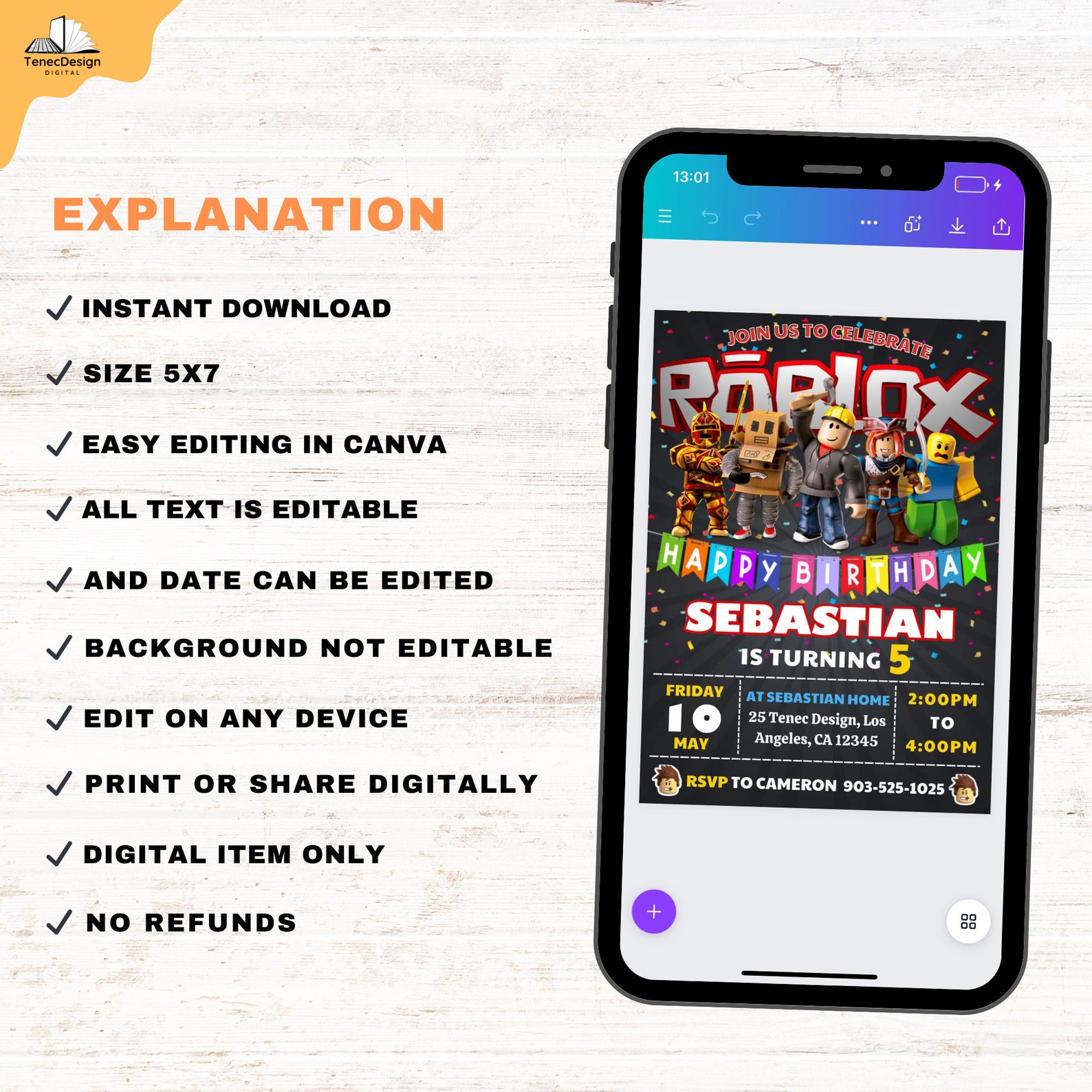 Roblox Birthday Invitation, Roblox Game Party, Roblox Invitation, Kids ...