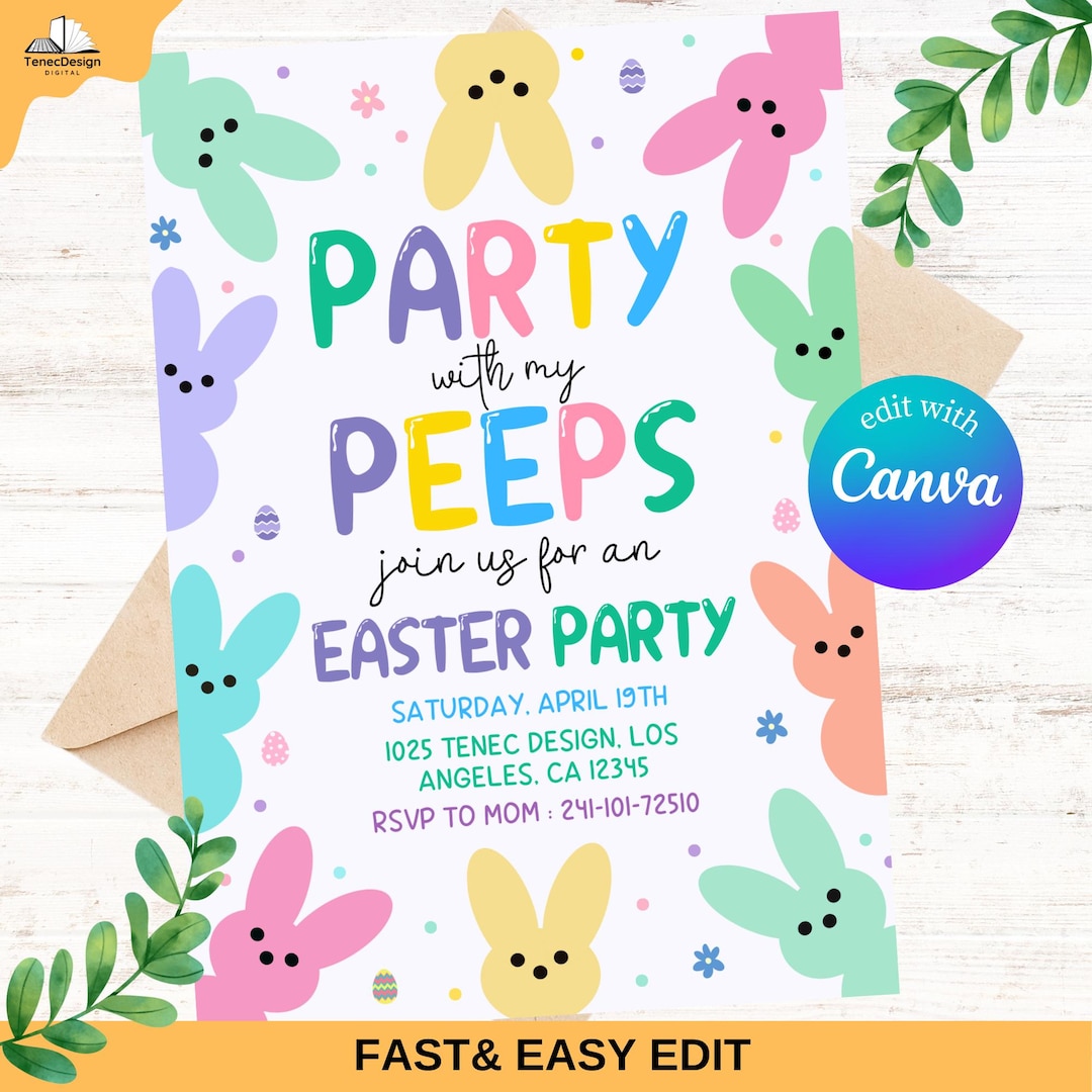 Easter Egg Hunt Invitation, Party With My Peeps, Easter Bunny Invite ...