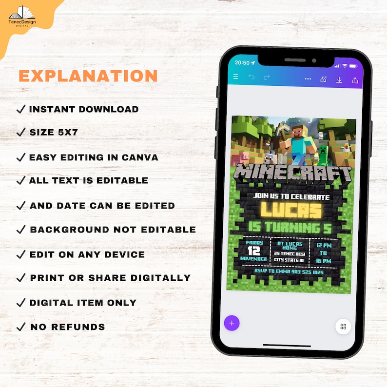 Editable Minecraft Birthday Invitation, Minecrafter Birthday ...