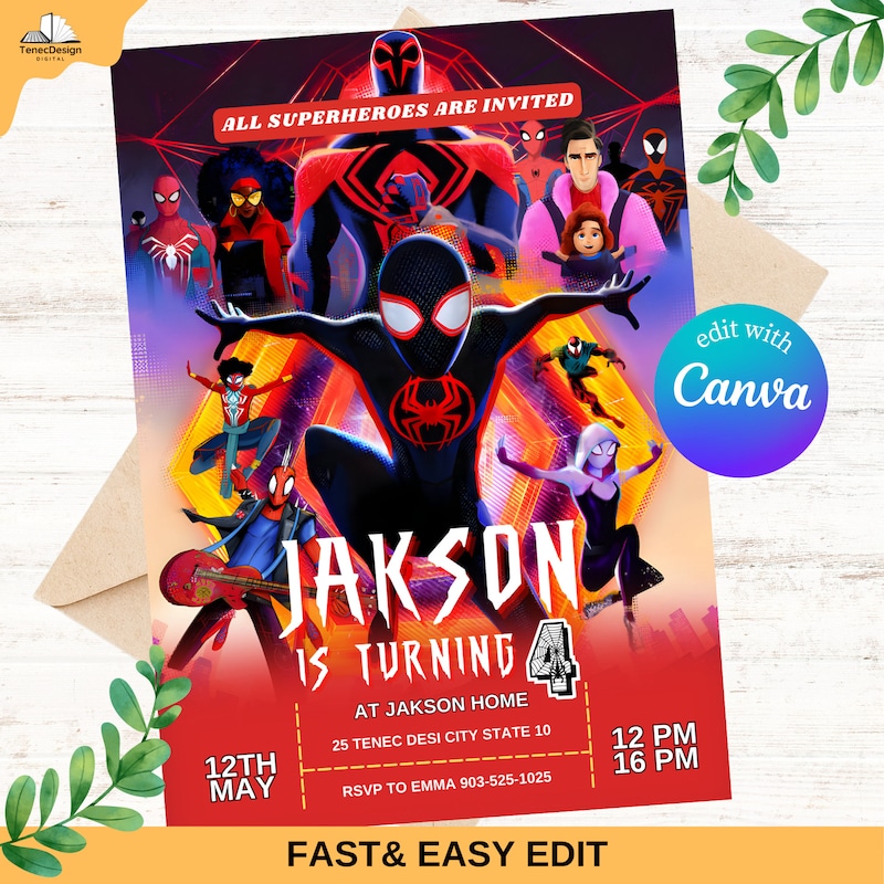 Spiderman Invitation - Etsy