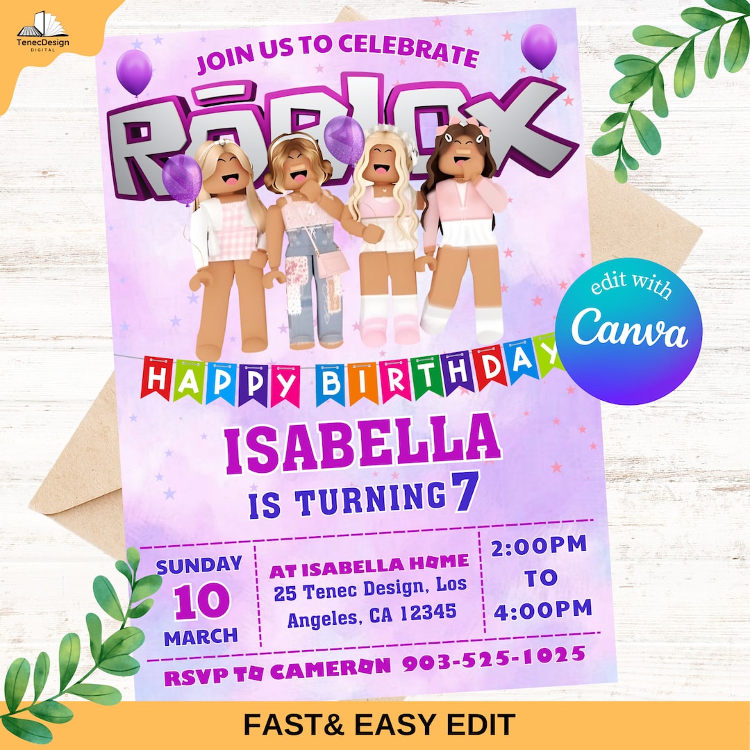 Roblox Invitation, Roblox Invite, Game Party, Roblox Girls Birthday ...