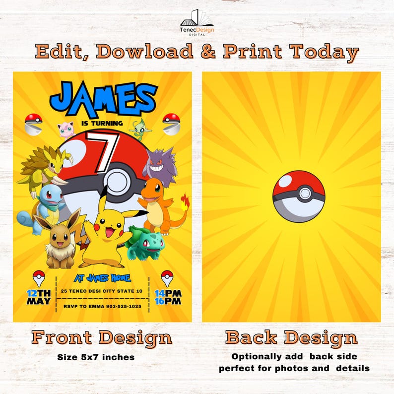Pokemon Invitation | Editable Invitation | Kids Birthday Invite ...