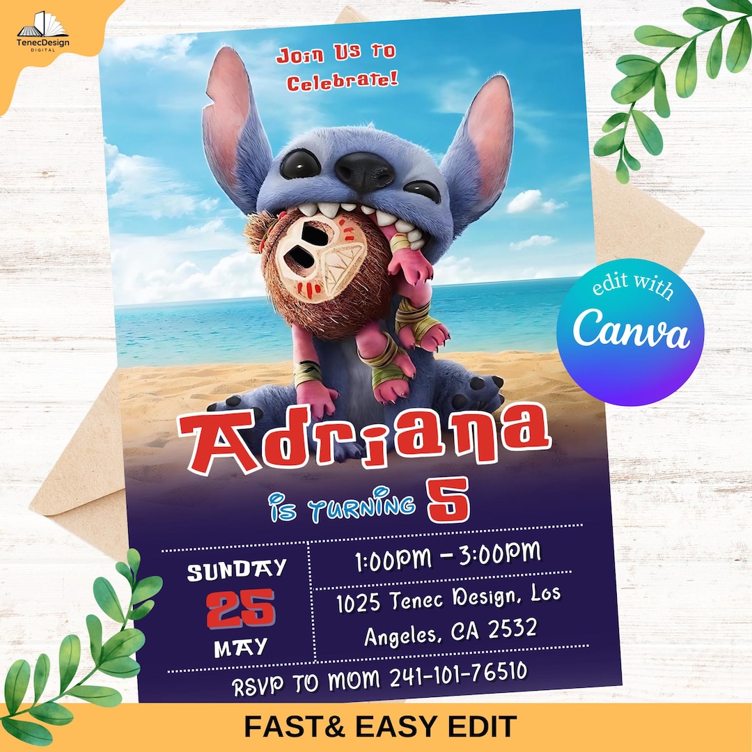 Custom Stitch Birthday Invitation Template: Editable Printable (digital ...