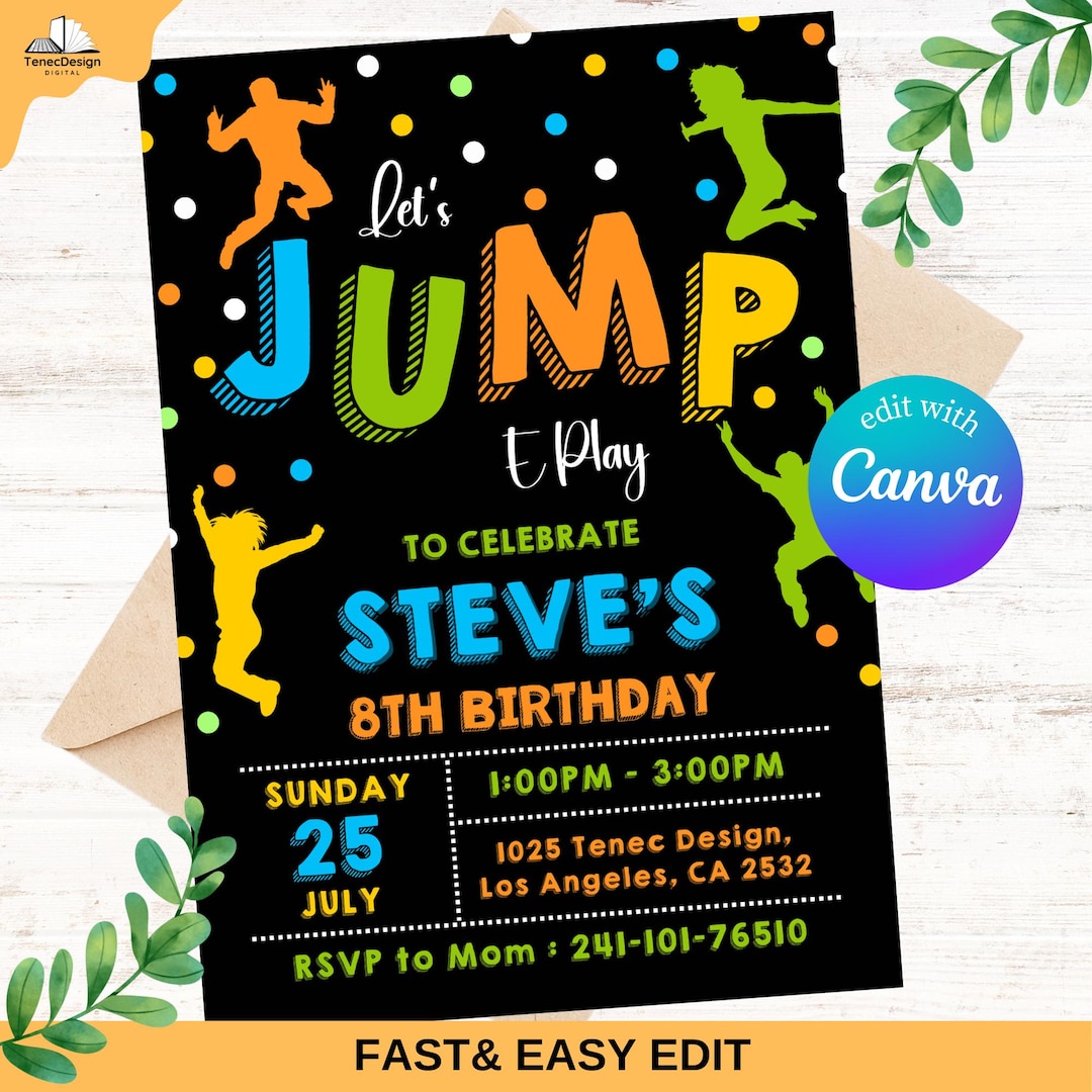 Jump Birthday Invitation, Jump Invite, Trampoline Party, Bounce House ...