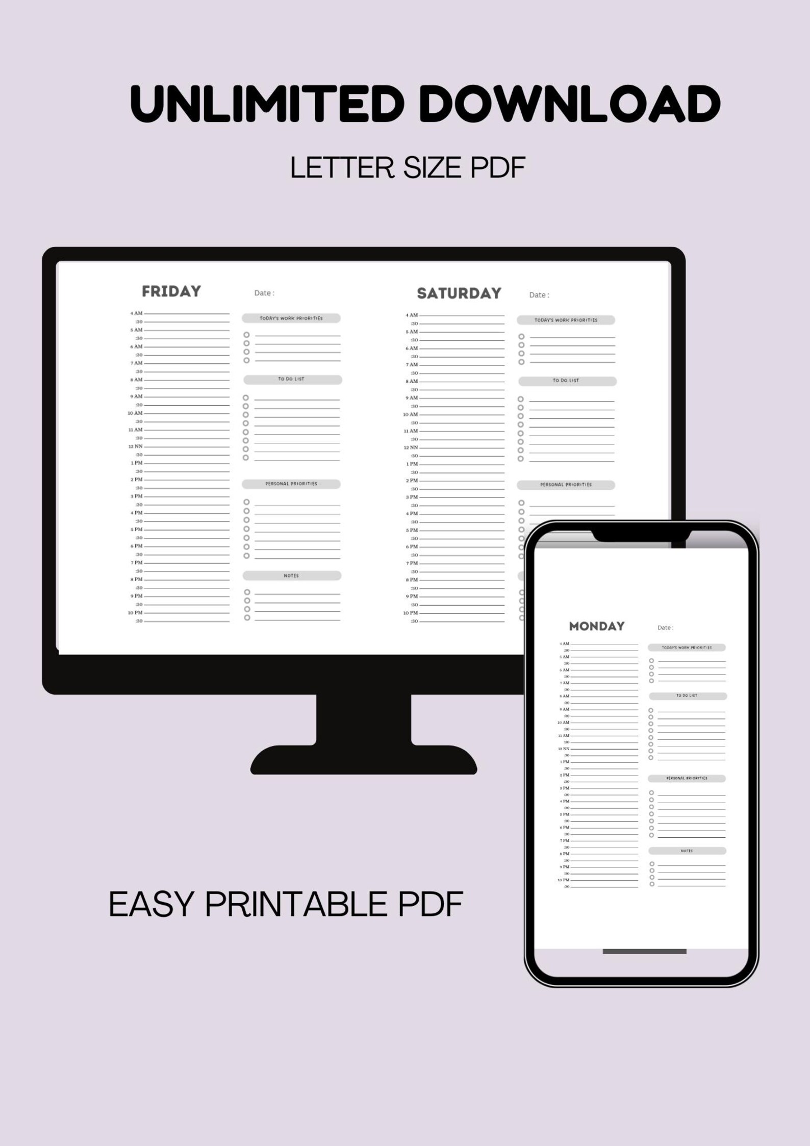 Work From Home Planner, Personal Daily Planner, Daily Hourly Planner ...