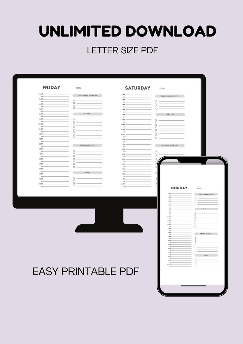 Work From Home Planner, Personal Daily Planner, Daily Hourly Planner ...