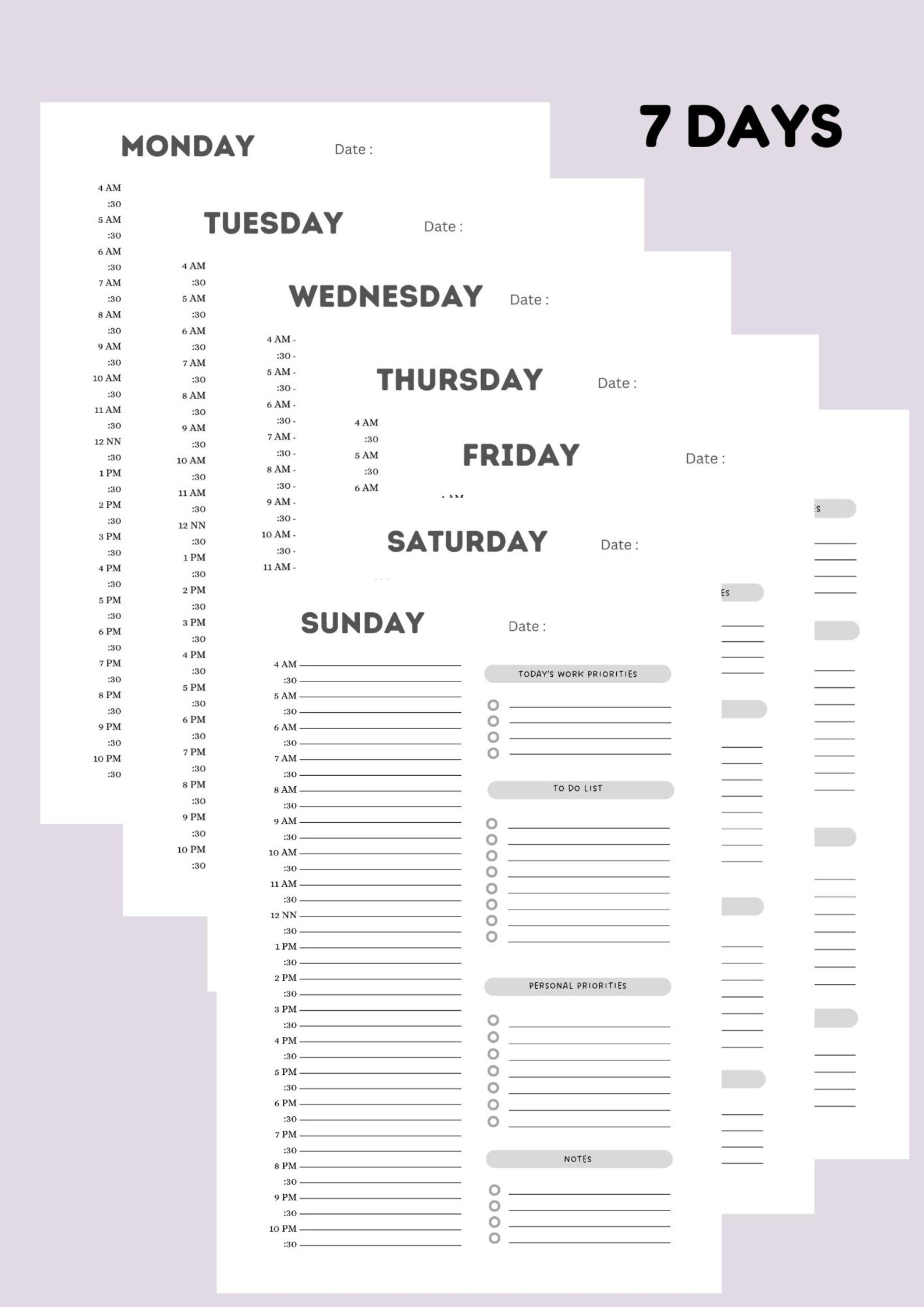 Work From Home Planner, Personal Daily Planner, Daily Hourly Planner ...