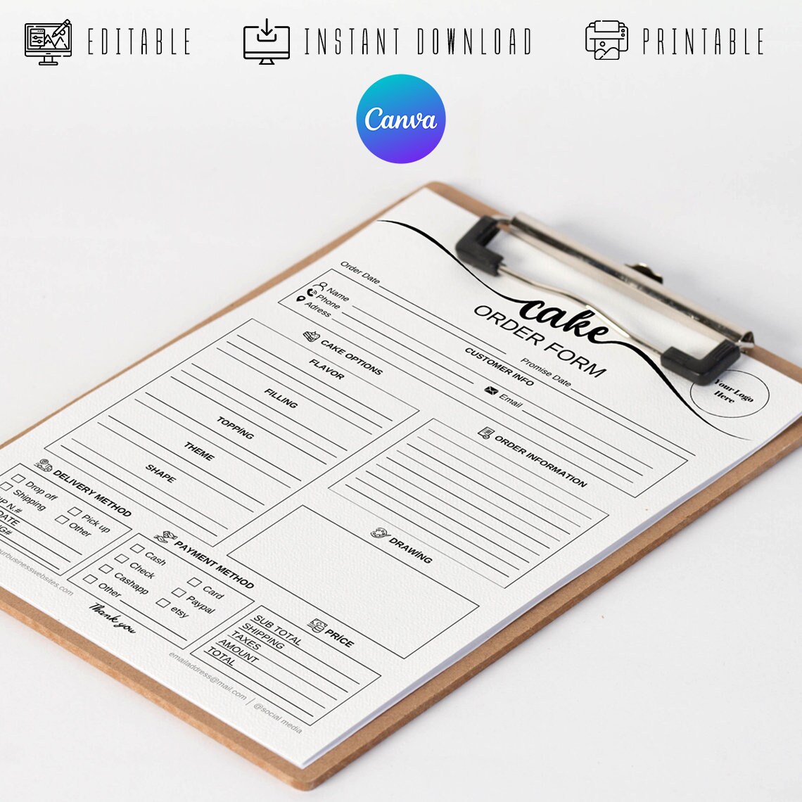 Cake Order Form Editable, Bakery Order Form Printable, Small Business ...