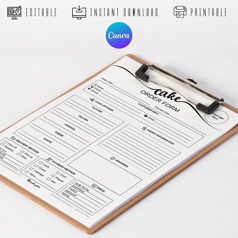 Cake Order Form Editable, Bakery Order Form Printable, Small Business Forms, Order Form CANVA ...