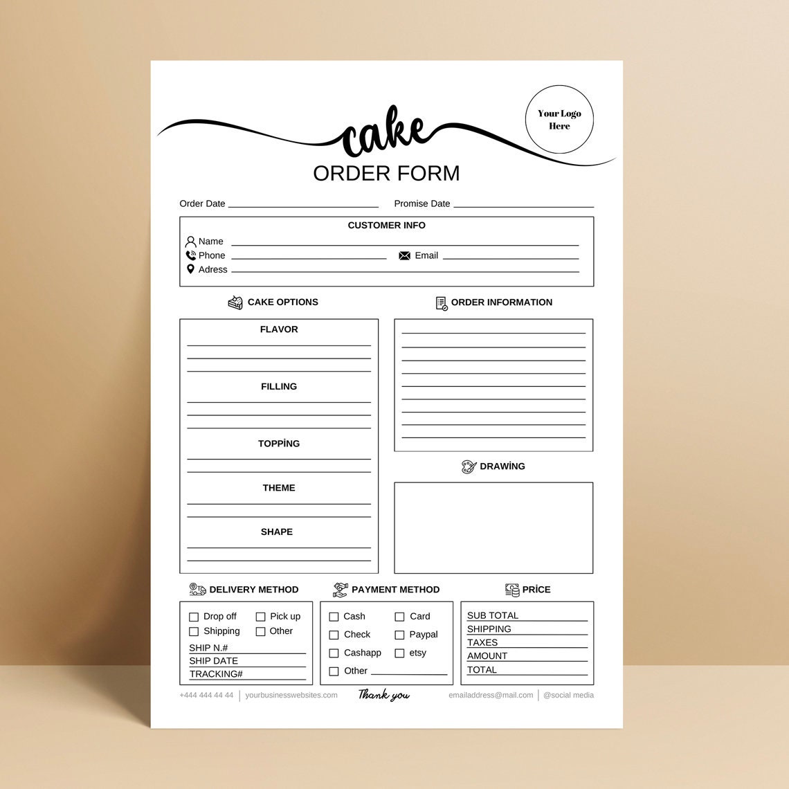 Cake Order Form Editable, Bakery Order Form Printable, Small Business ...