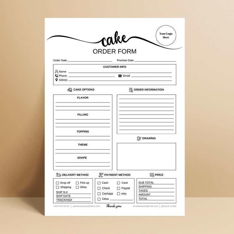 Cake Order Form Editable, Bakery Order Form Printable, Small Business Forms, Order Form CANVA ...