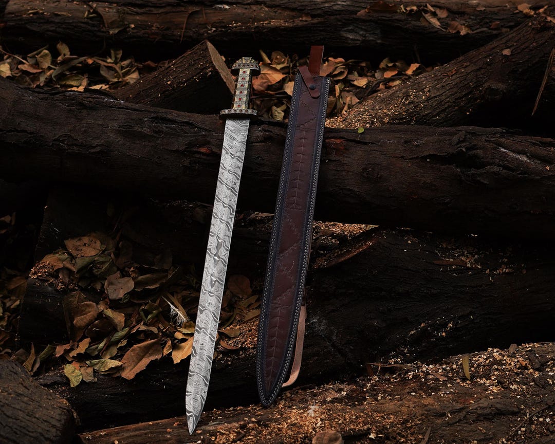 Handmade Damascus Steel Blade Ragnar Lothbrok Viking Sword , Viking ...