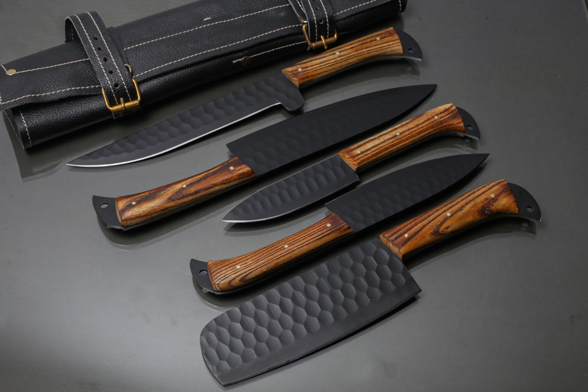 Hand Forged D2 Steel Chef / Kitchen Knife Set of 5 Pc With Leather ...