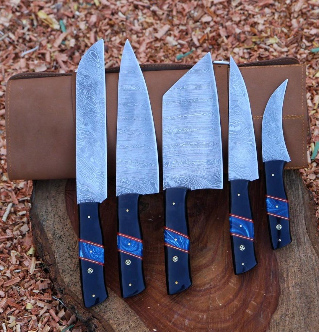 Handmade Damascus Steel Chef Knife Set of 5 Pc, Kitchen Knife Set ...