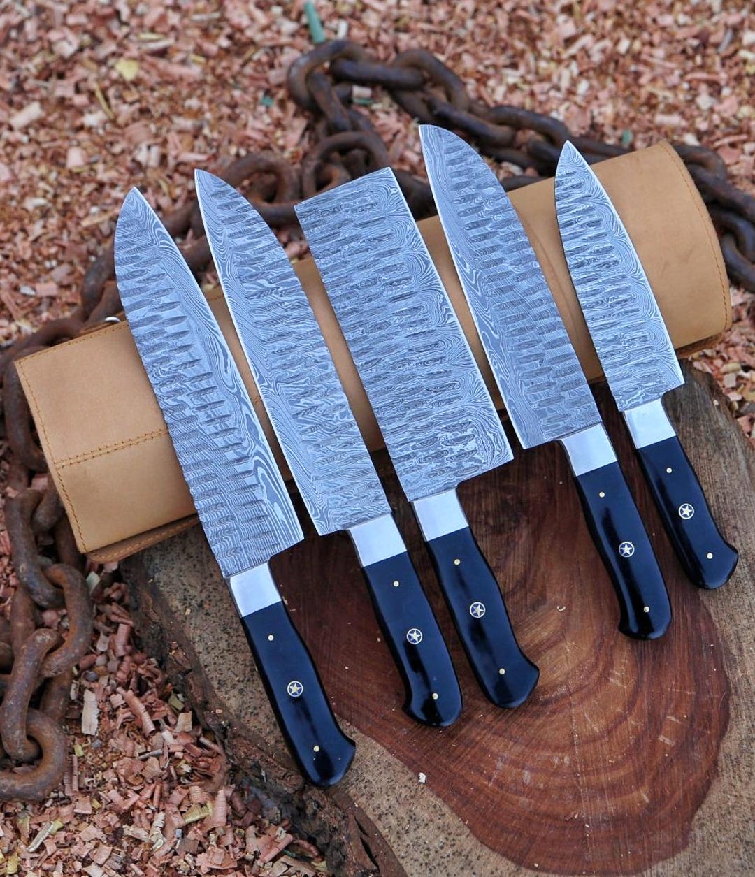 Handmade Damascus Steel Chef Knife Set of 5 Pc, Kitchen Knife Set ...