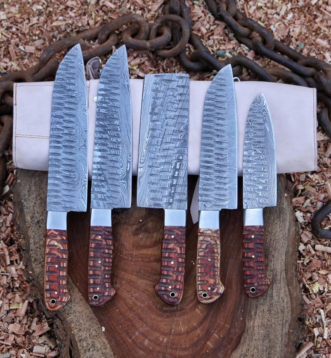 Handmade Damascus Steel Chef Knife Set of 5 Pc, Kitchen Knife Set ...