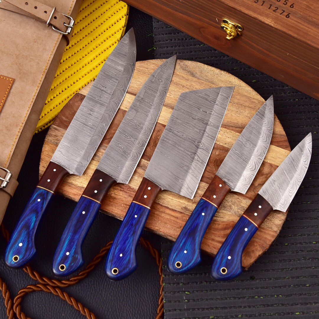 Handmade Damascus Steel Chef Knife Set of 5 Pc, Kitchen Knife Set ...