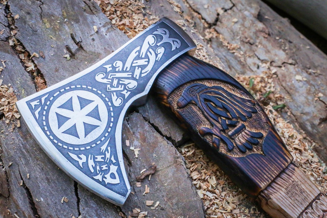 Handmade Engraved Viking Axe With Carbon Steel Head and Ash Wood Shaft ...