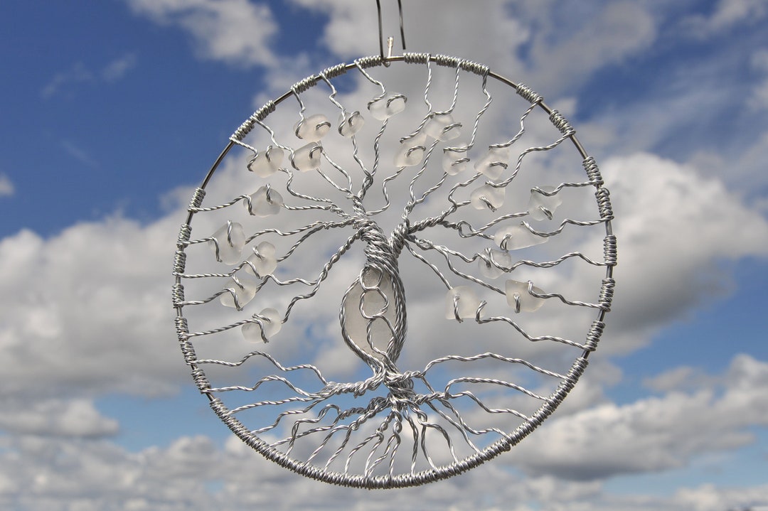 Sea Glass Tree of Life Suncatcher for Window, Twisted Silver Aluminium ...
