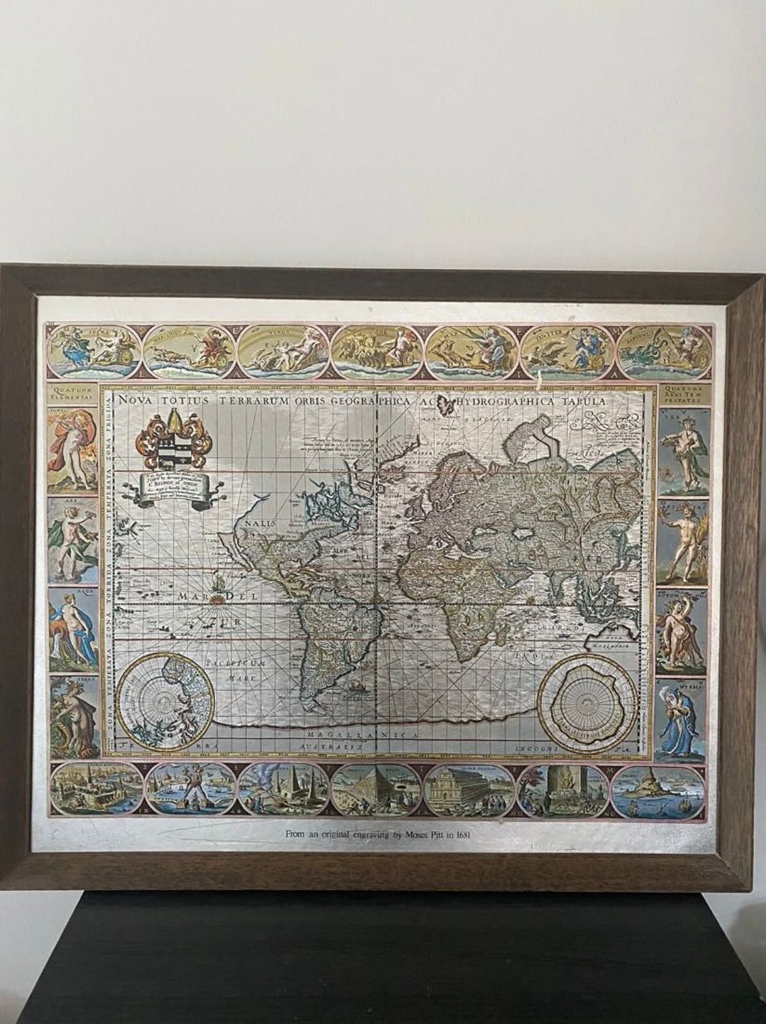 Sliver Leaf Foil Wall World Map Engraving Based on the Original Moses ...