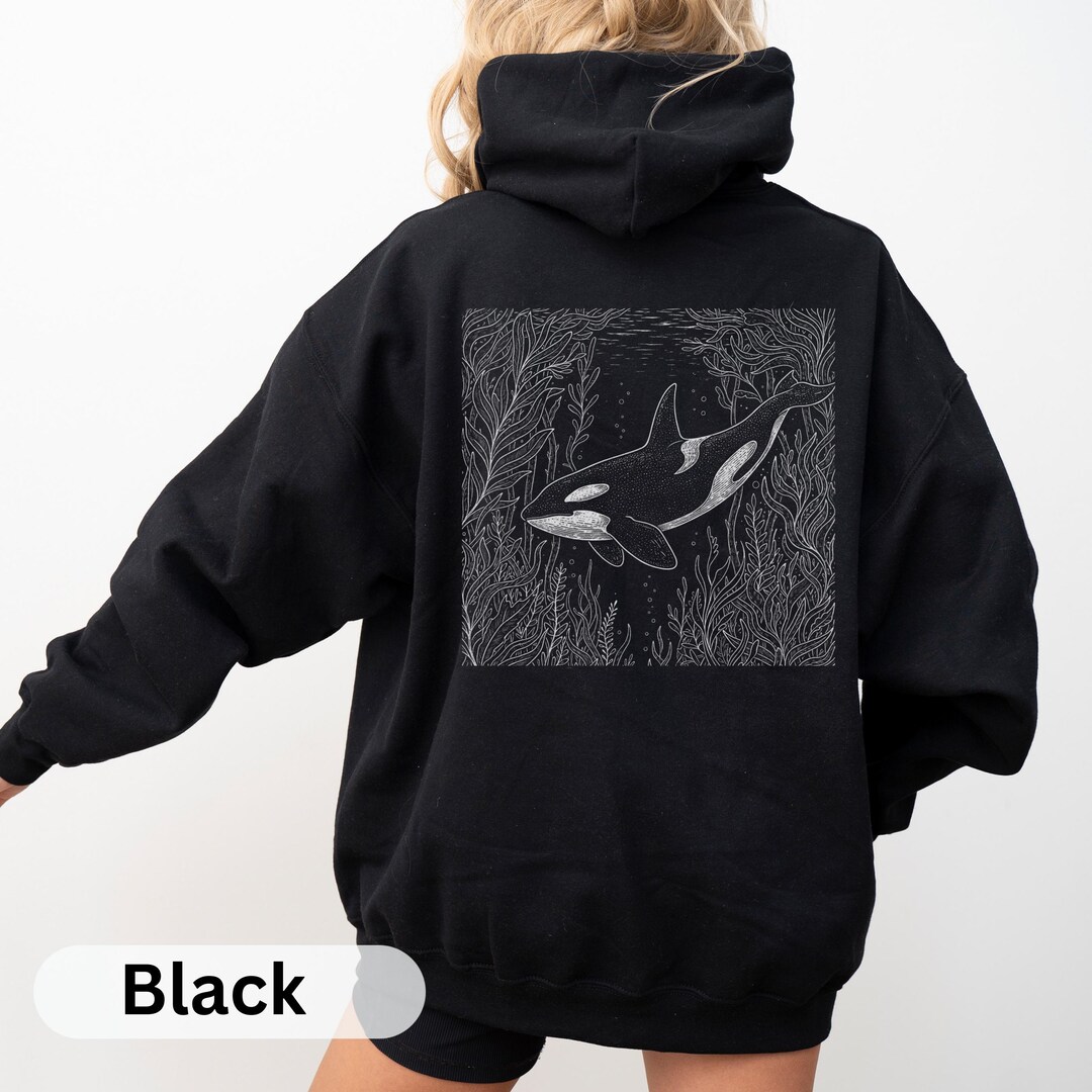 Faux Linocut Orca Hoodie Sea Life Sweater Respect the Ocean Animal ...