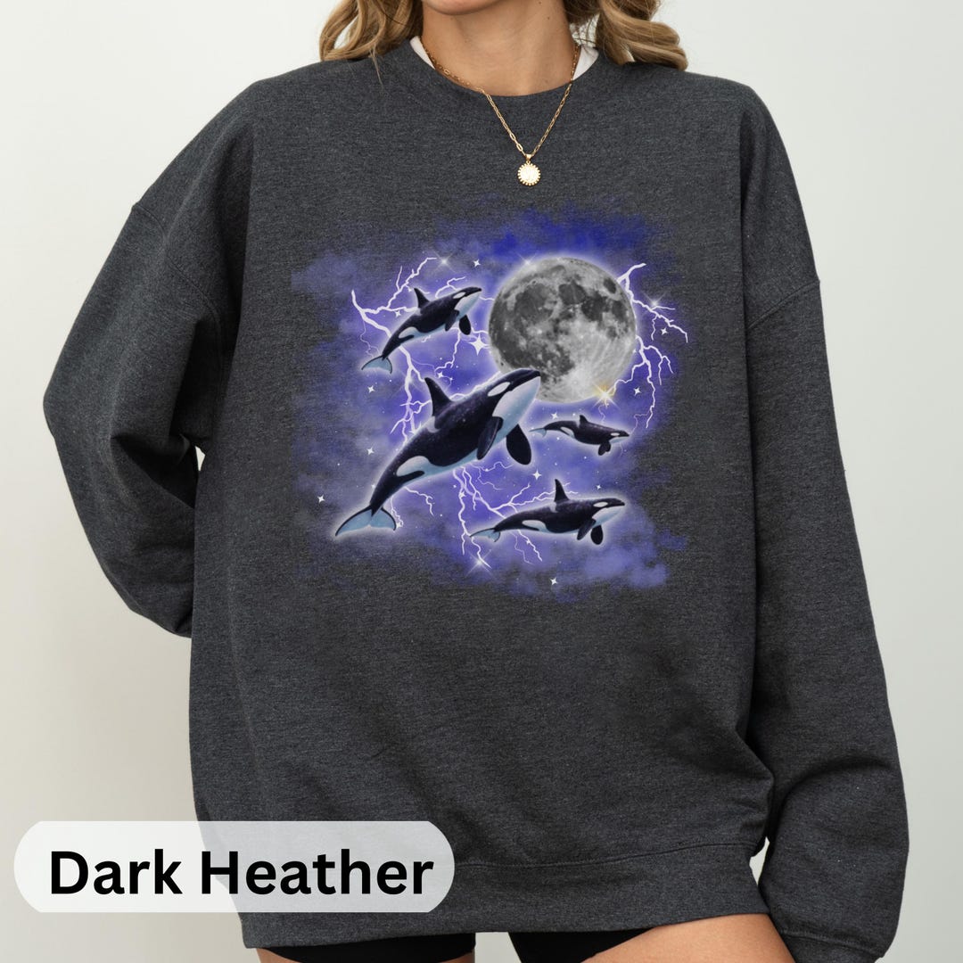 Orca Whale Sweatshirt, Retro 90s Orca Moonlight Lightning Sweater - Etsy