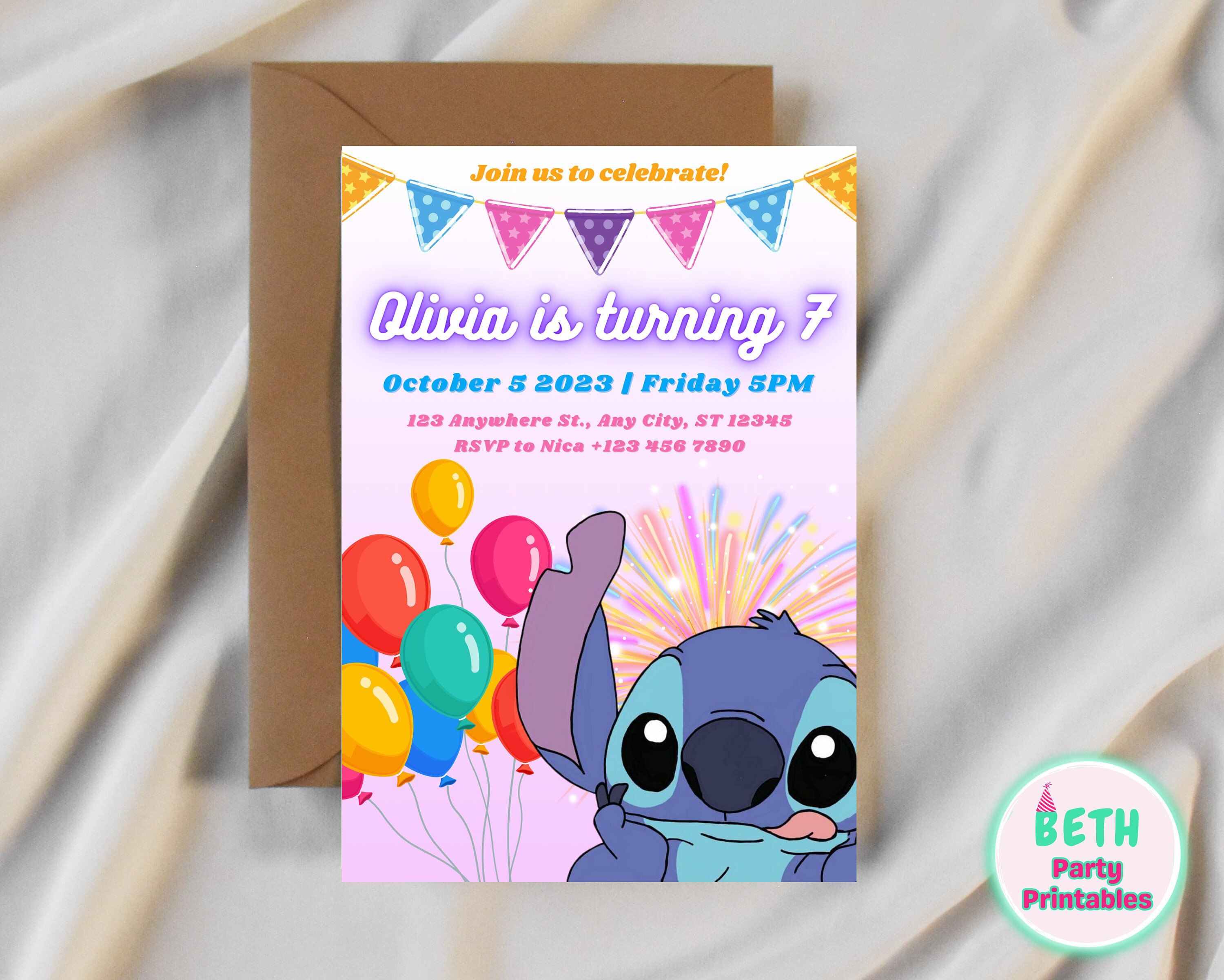 Personalized Stitch and Angel Birthday Party Invitation, Stitch ...