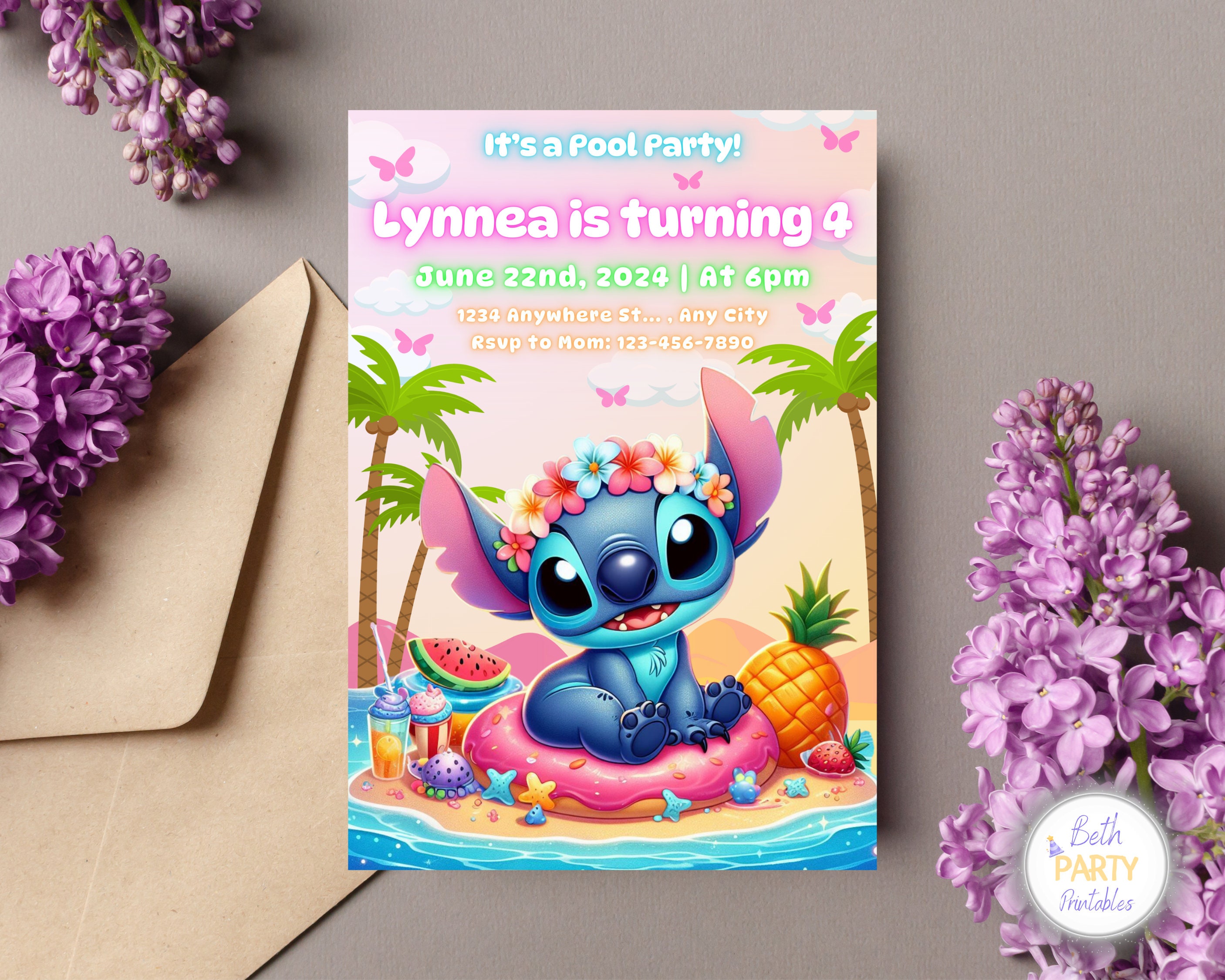 Personalized Stitch and Angel Birthday Pool Party Invitation, Stitch ...