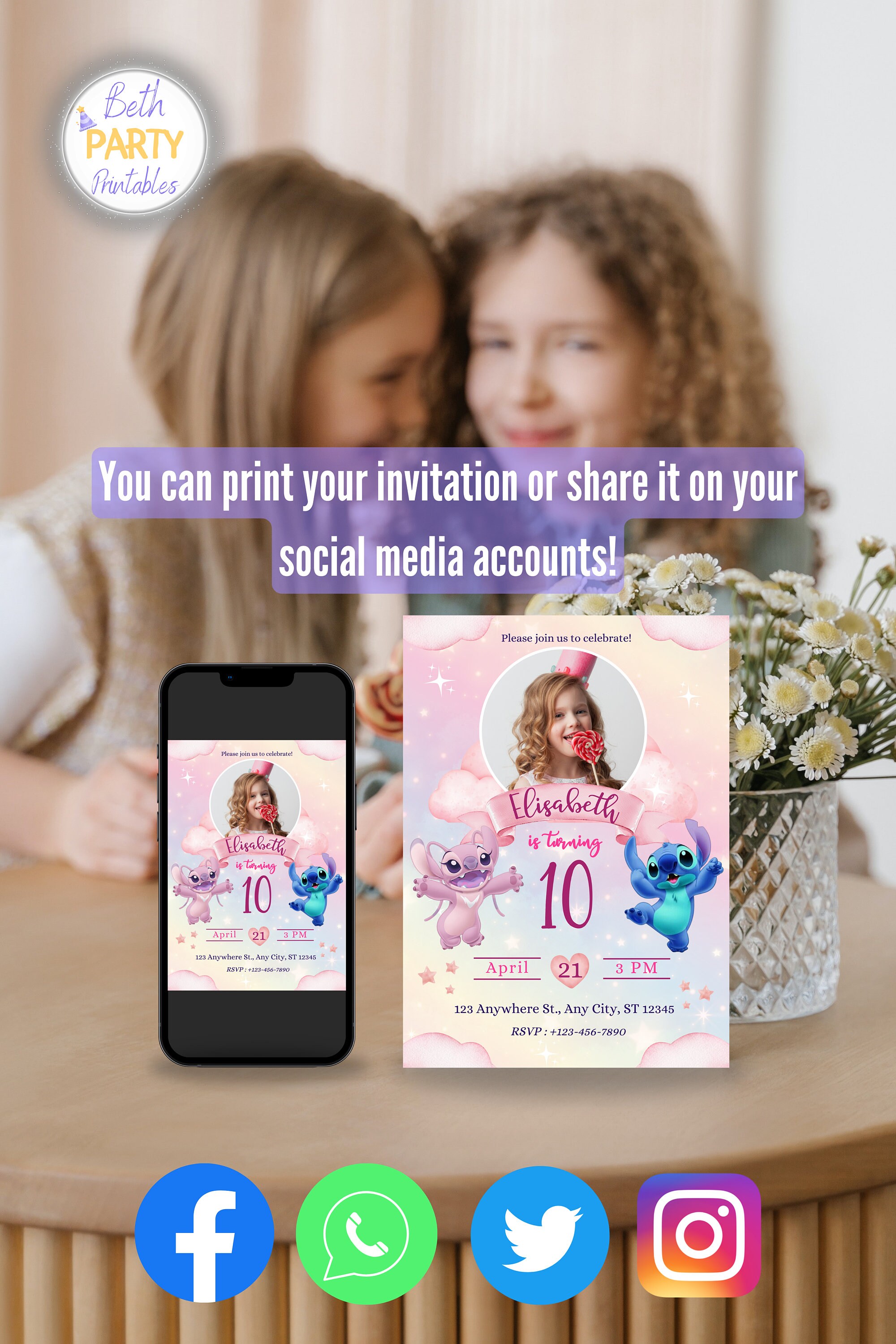 Personalized Stitch and Angel Invitation With Photo, Stitch Birthday ...