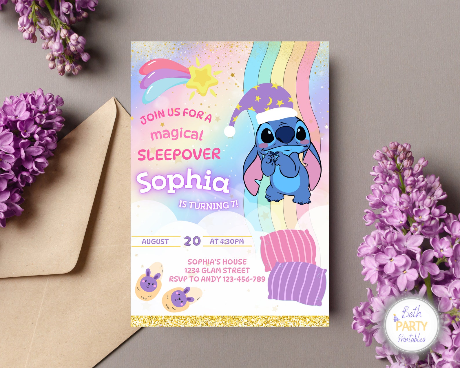 Personalized Stitch Sleepover Party Invitation, Stitch Birthday ...