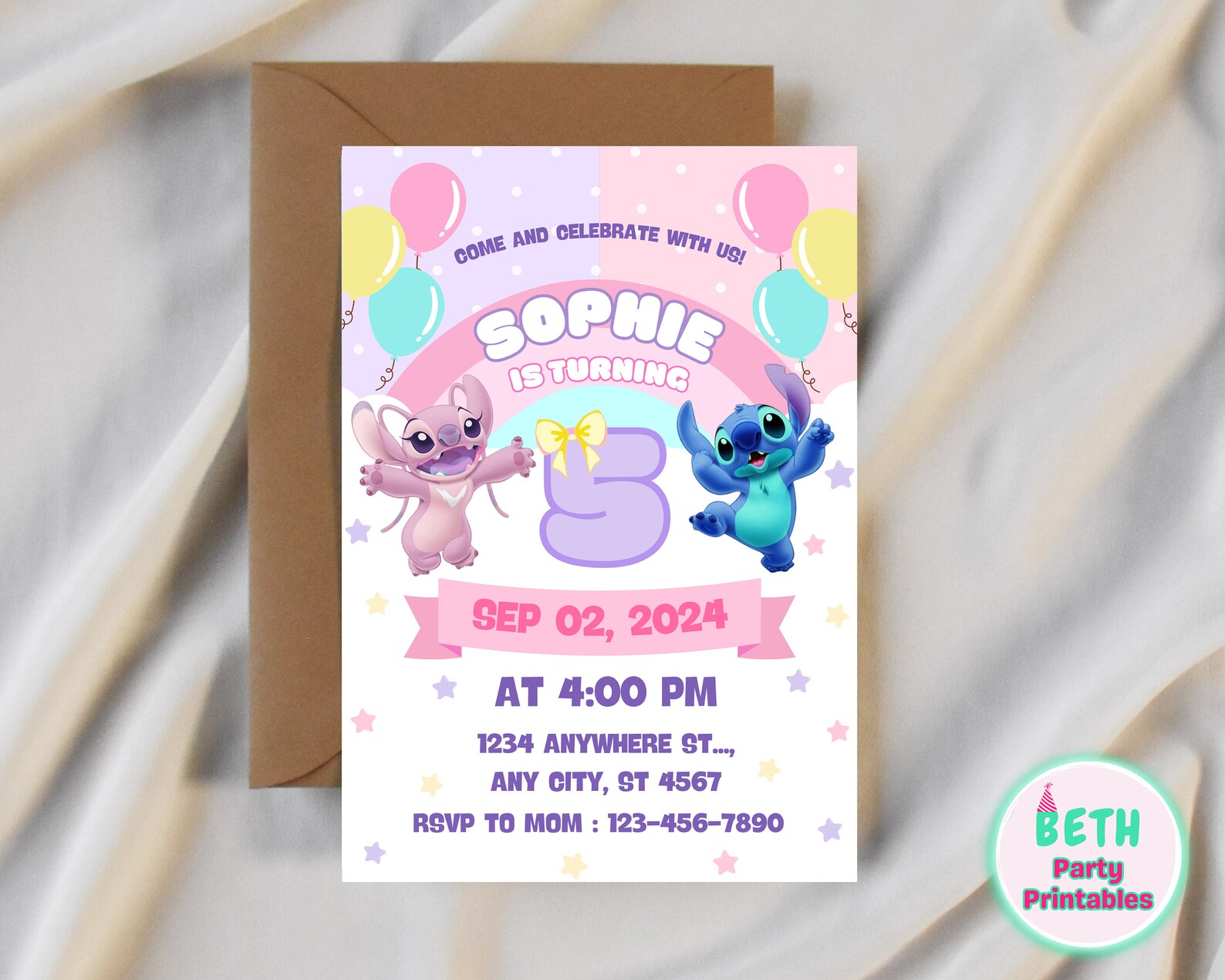 Stitch and Angel Birthday Party Invitation, Personalized Stitch ...