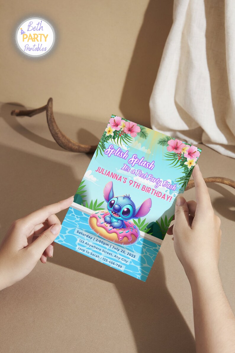 Personalized Stitch and Angel Birthday Pool Party Invitation, Stitch ...