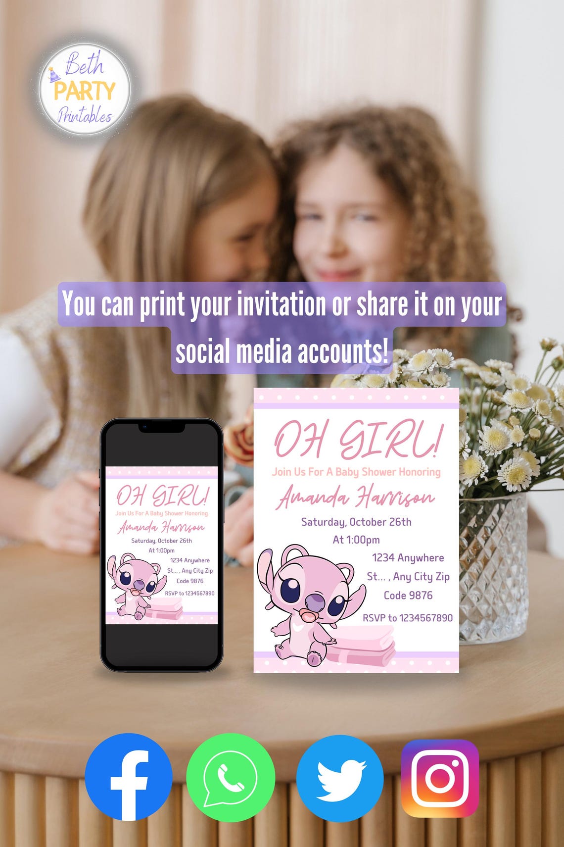 Personalized Stitch Angel Girl Baby Shower Invitation, Stitch Baby ...