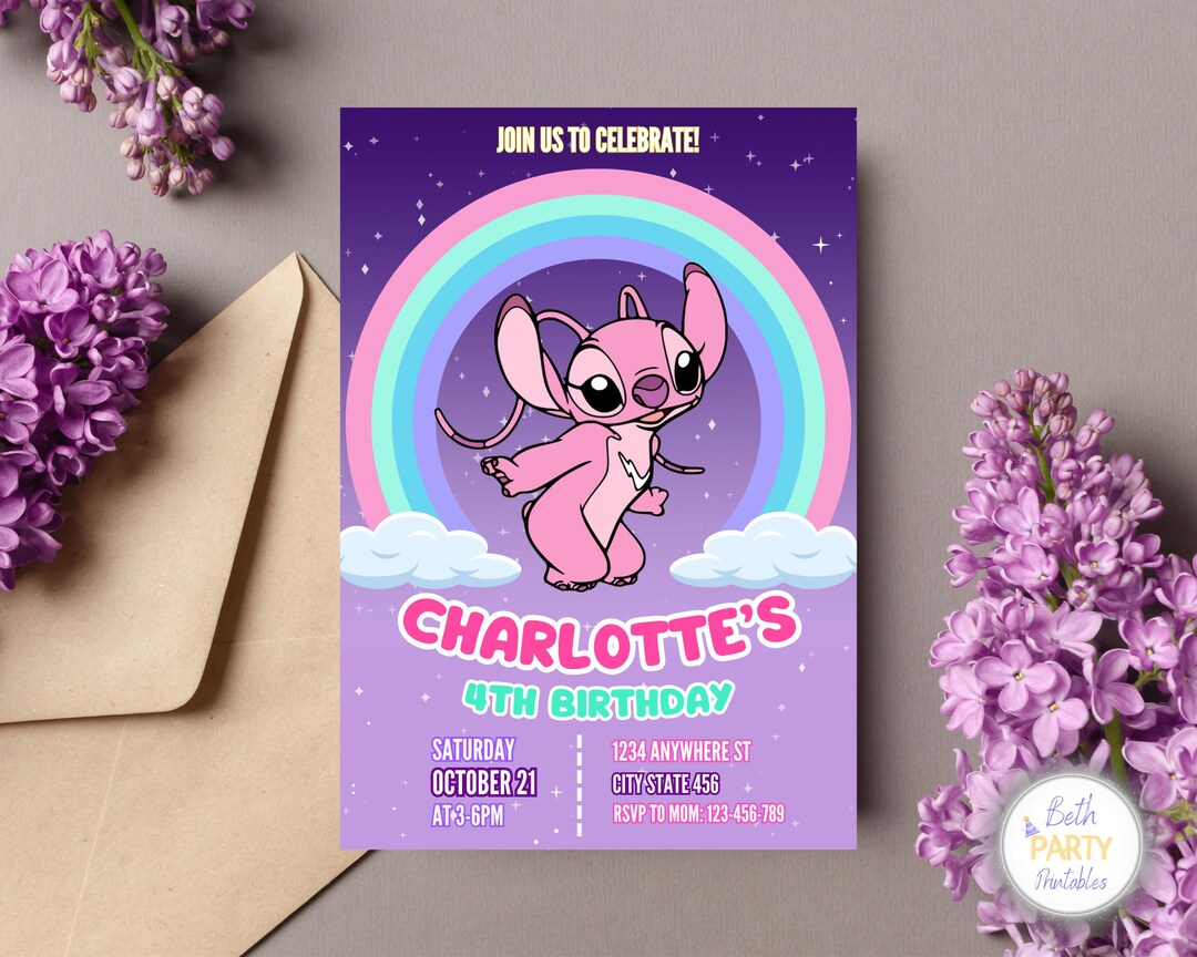 Angel Stitch Birthday Party Invitation, Personalized Angel Birthday ...