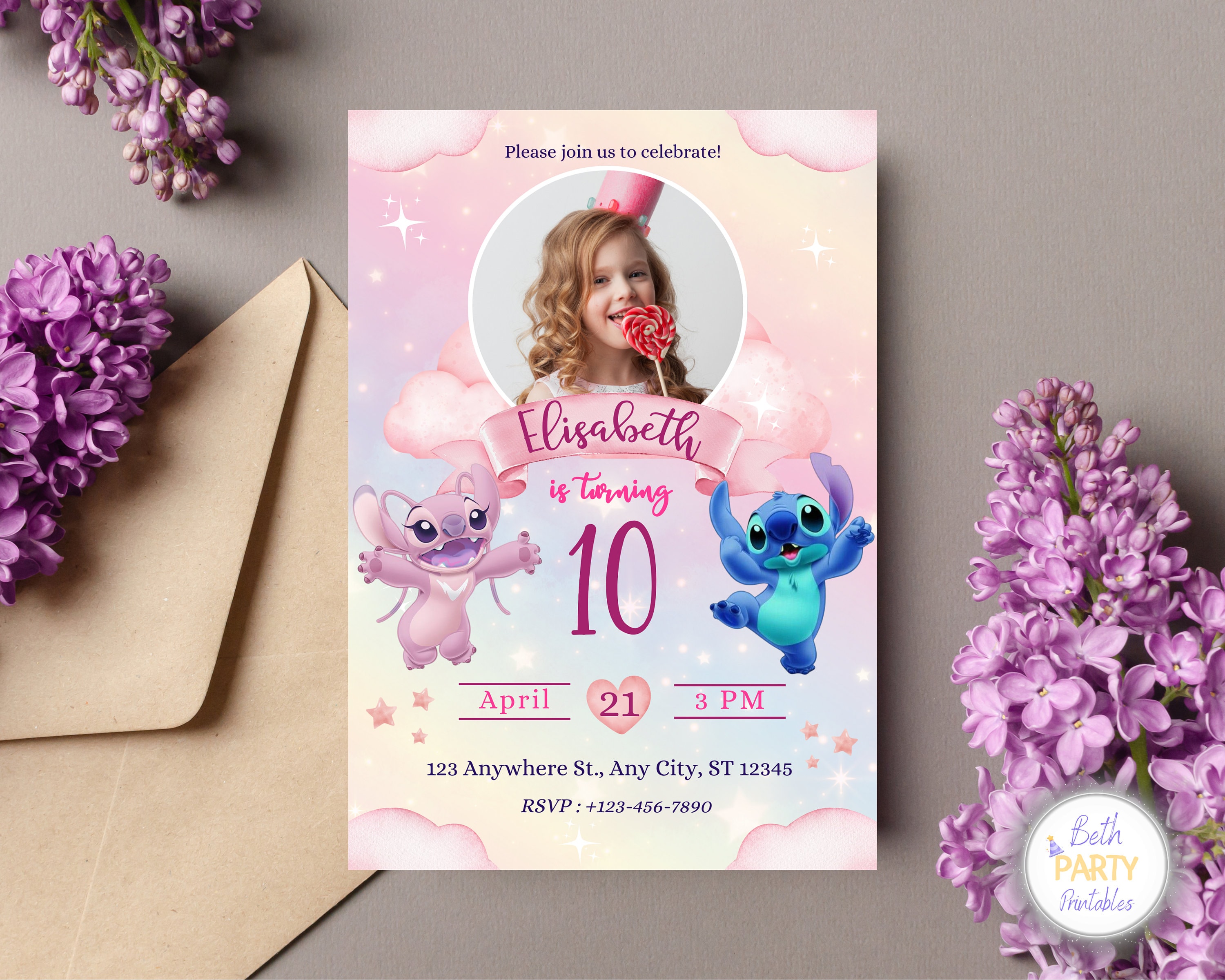 Personalized Stitch and Angel Invitation With Photo, Stitch Birthday ...
