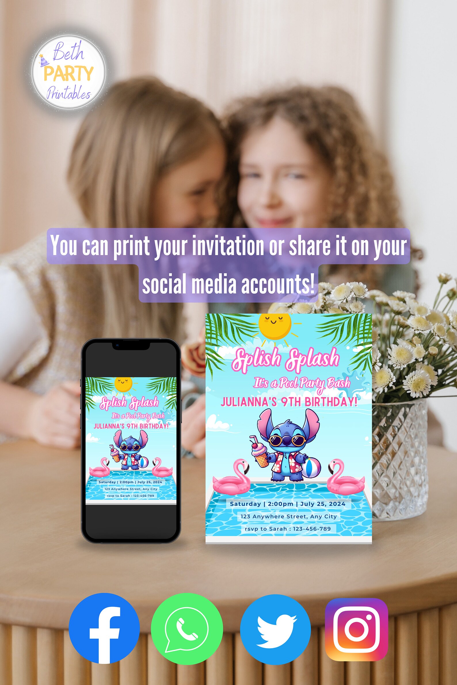 Personalized Stitch Birthday Pool Party Invitation, Stitch Birthday ...
