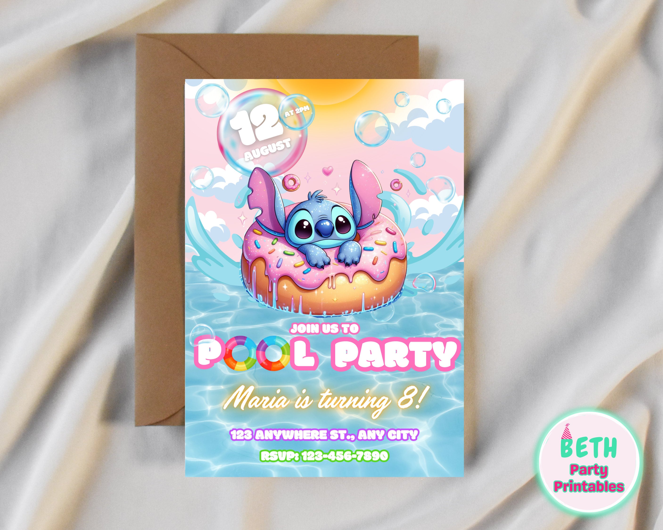 Personalized Stitch and Angel Birthday Pool Party Invitation, Stitch ...
