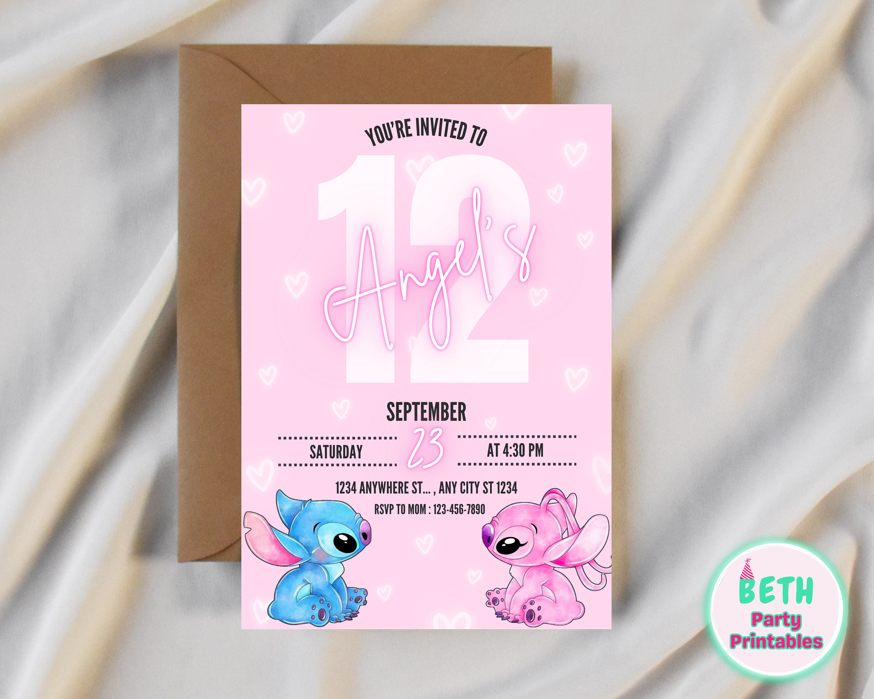 Stitch and Angel Birthday Party Invitation, Personalized Stitch ...