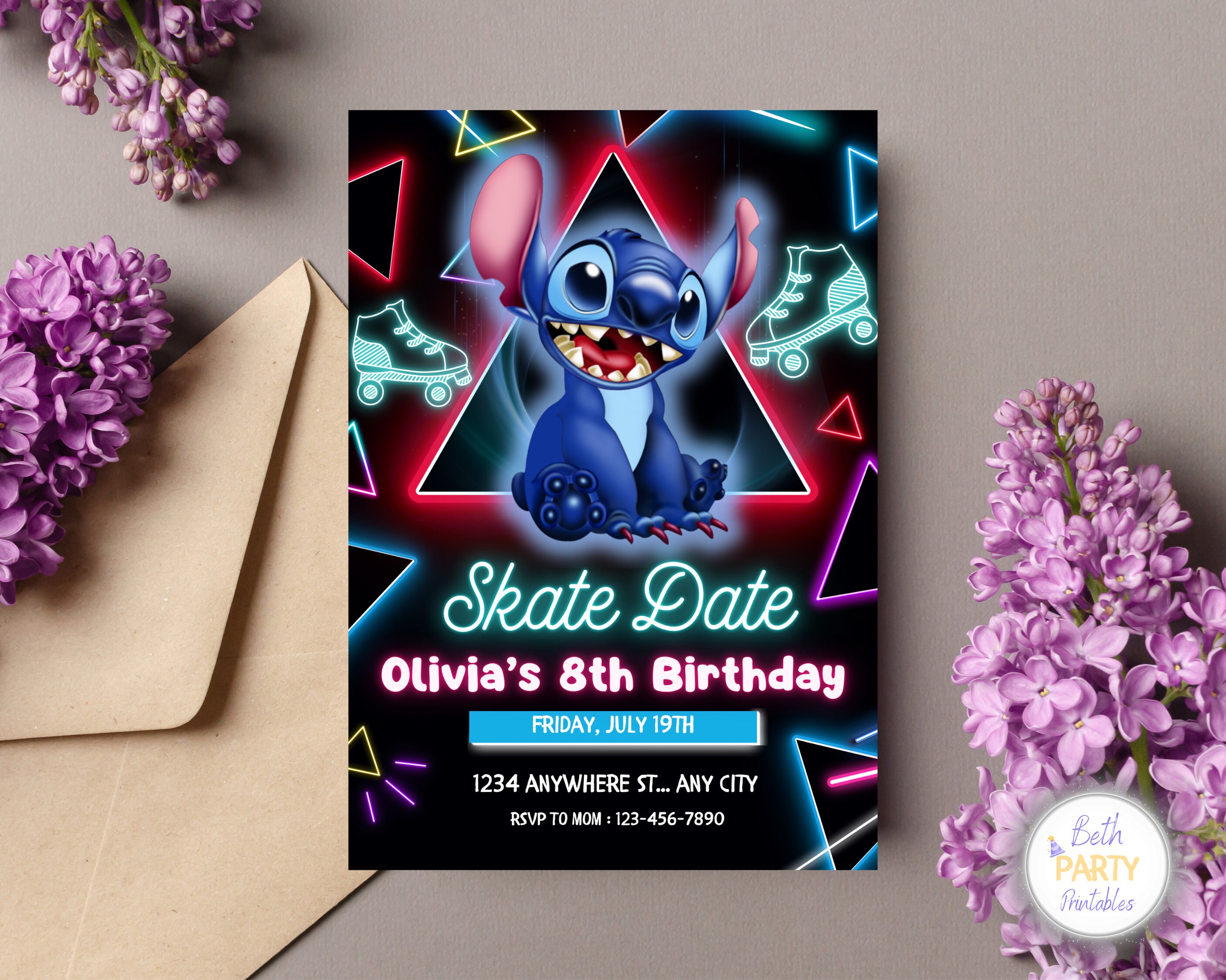Stitch Roller Skating Birthday Party Invitation, Personalized Stitch ...