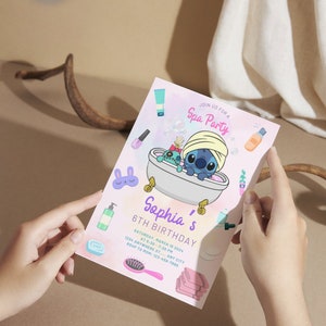 Personalized Stitch Spa Party Invitation, Stitch Birthday Spa Party ...