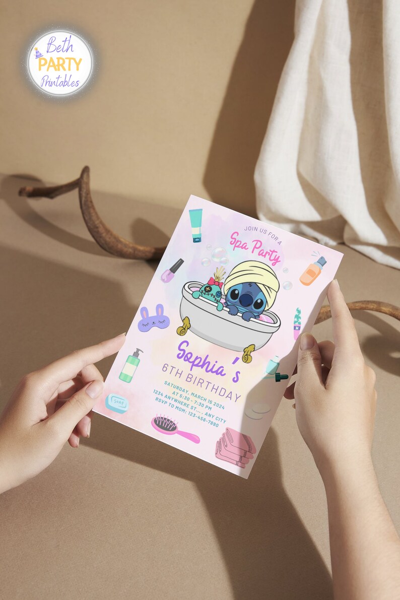 Personalized Stitch Spa Party Invitation, Stitch Birthday Spa Party ...