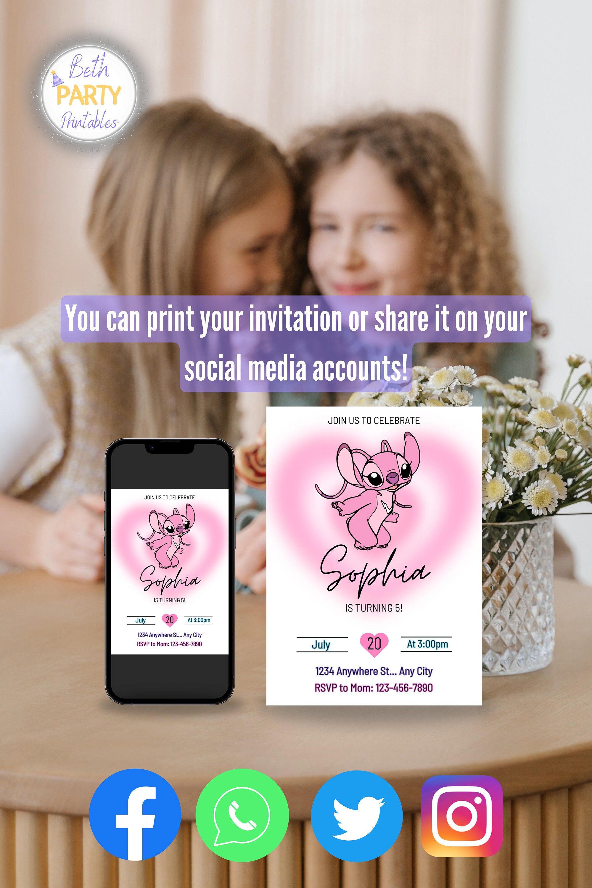 Personalized Stitch and Angel Birthday Party Invitation, Stitch ...