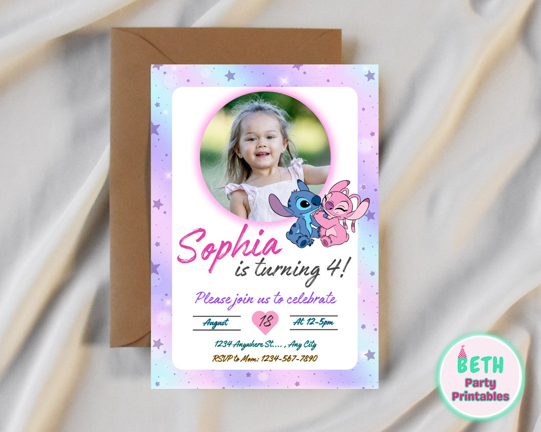 Personalized Stitch and Angel Invitation With Photo, Stitch Birthday ...