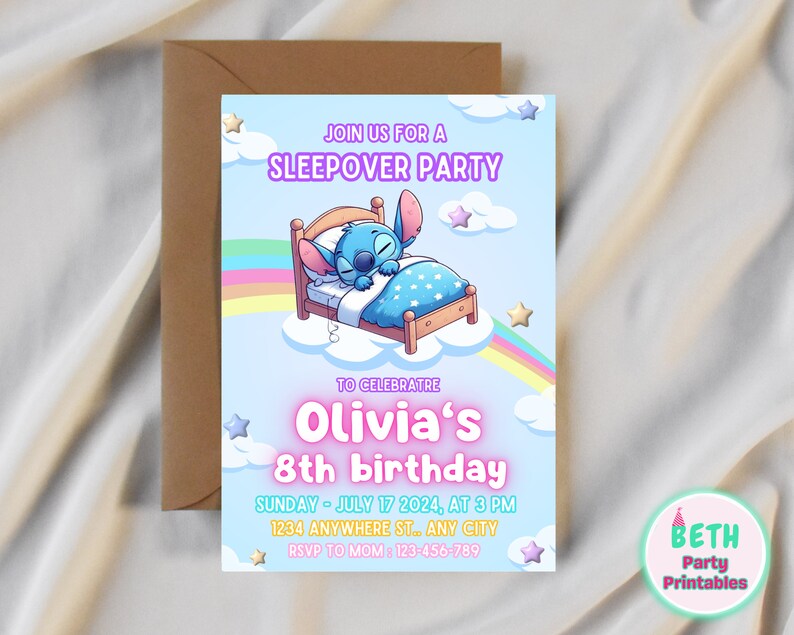 Personalized Stitch Sleepover Party Invitation, Stitch Birthday ...