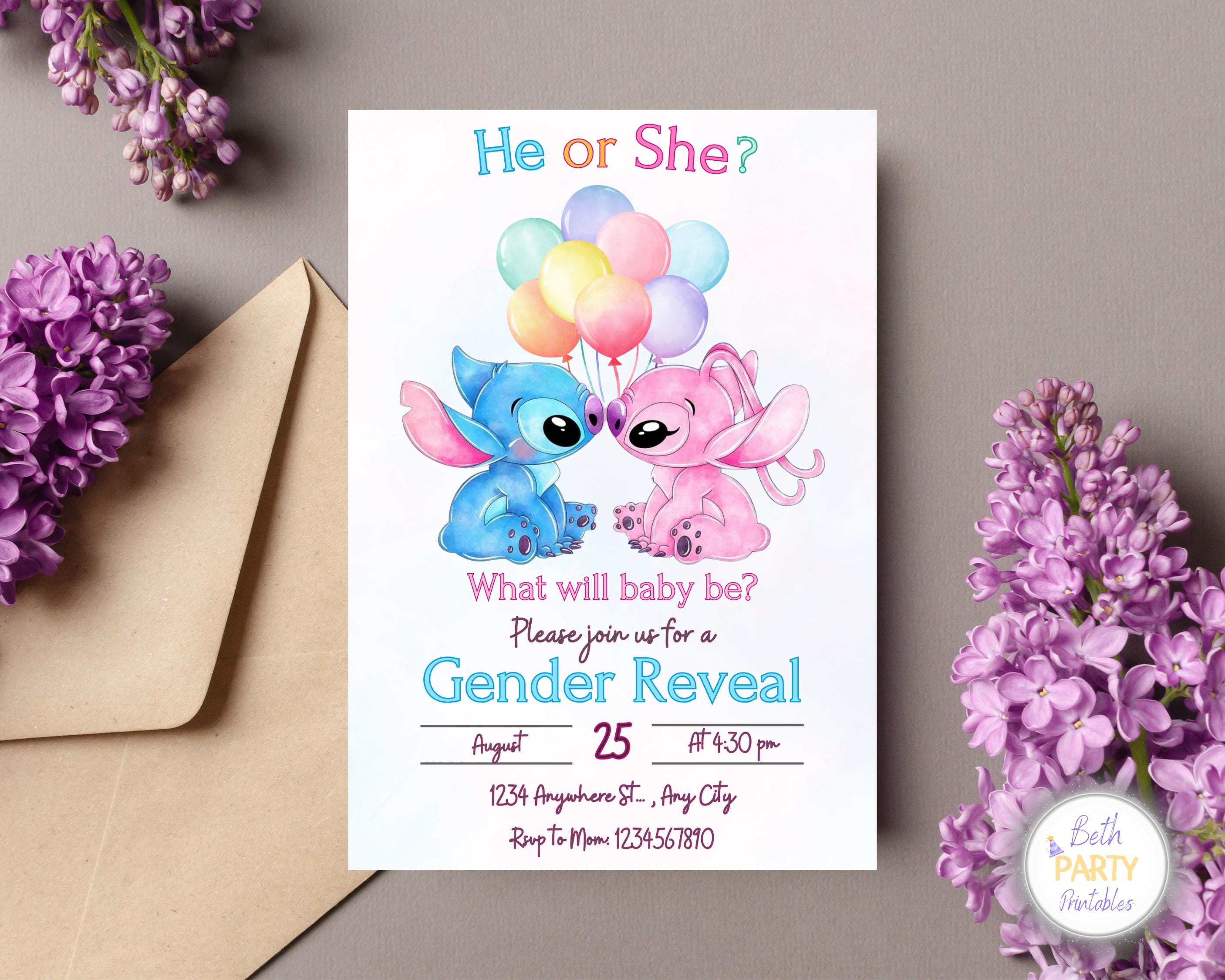 Personalized Stitch Gender Reveal Invitation, Stitch and Angel Gender ...