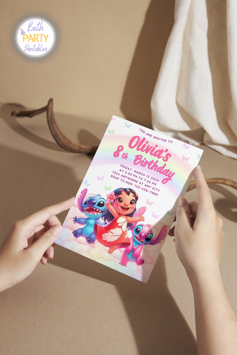 Stitch and Angel Birthday Party Invitation, Personalized Stitch ...