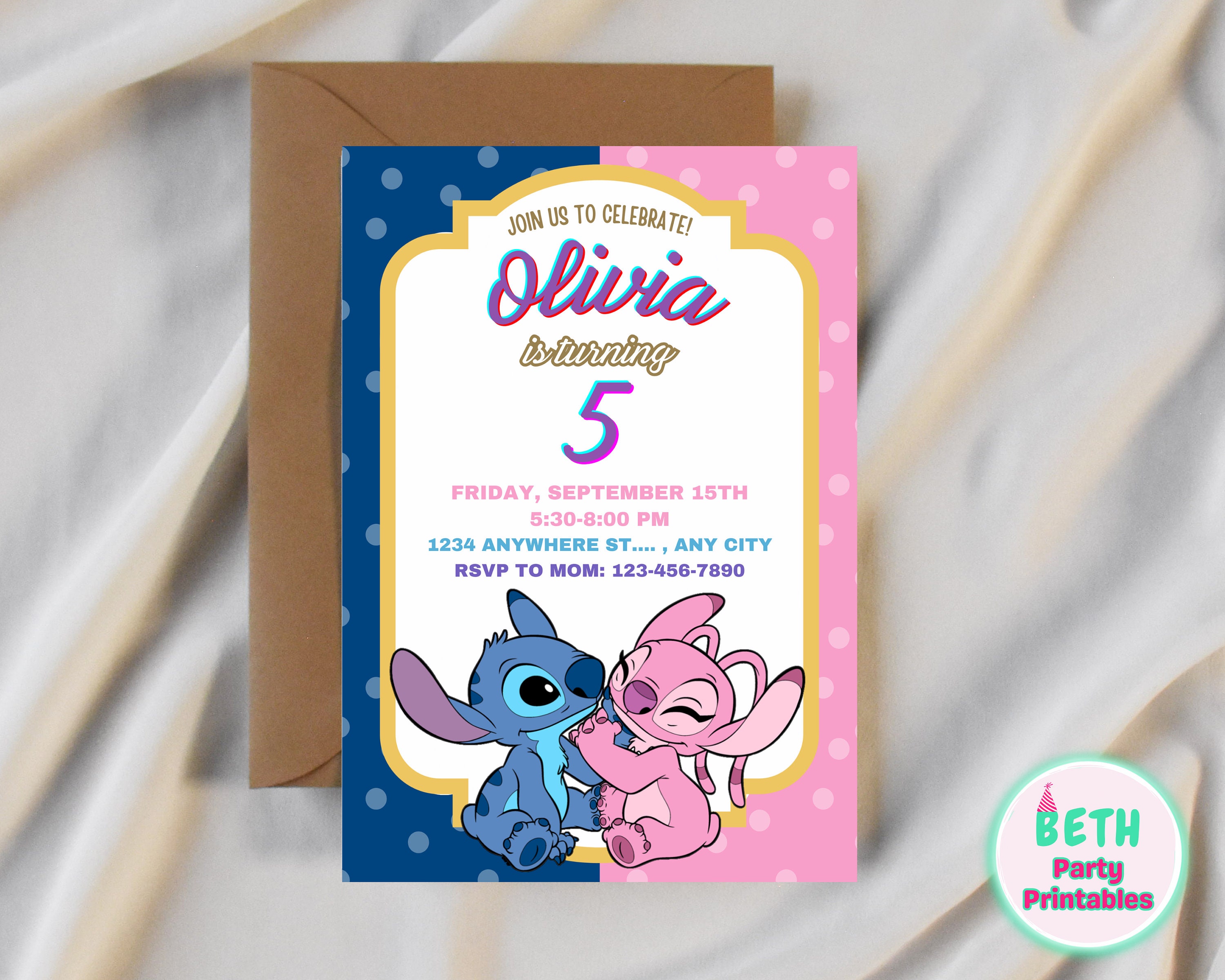 Personalized Stitch and Angel Birthday Party Invitation, Stitch ...