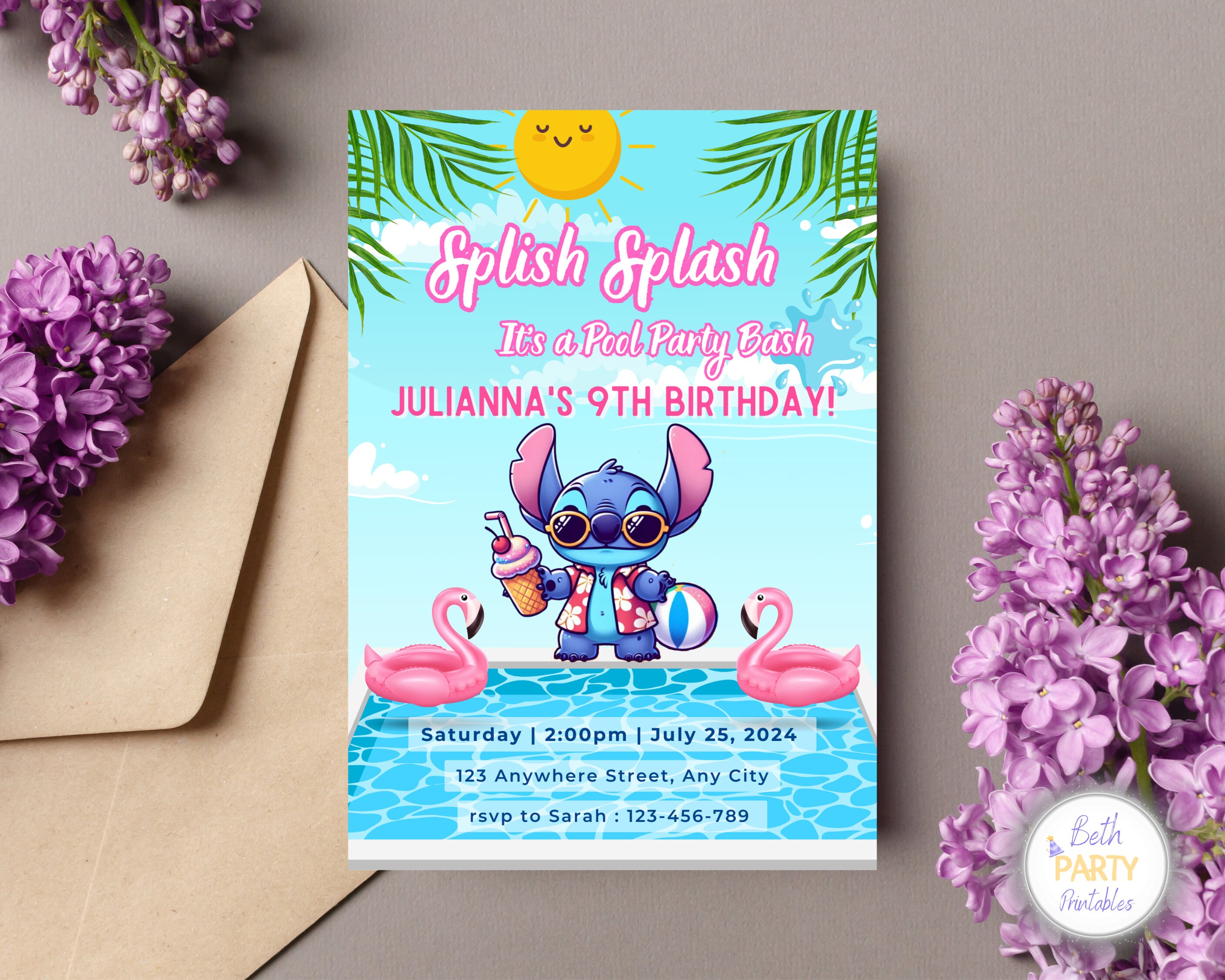 Personalized Stitch Birthday Pool Party Invitation, Stitch Birthday ...