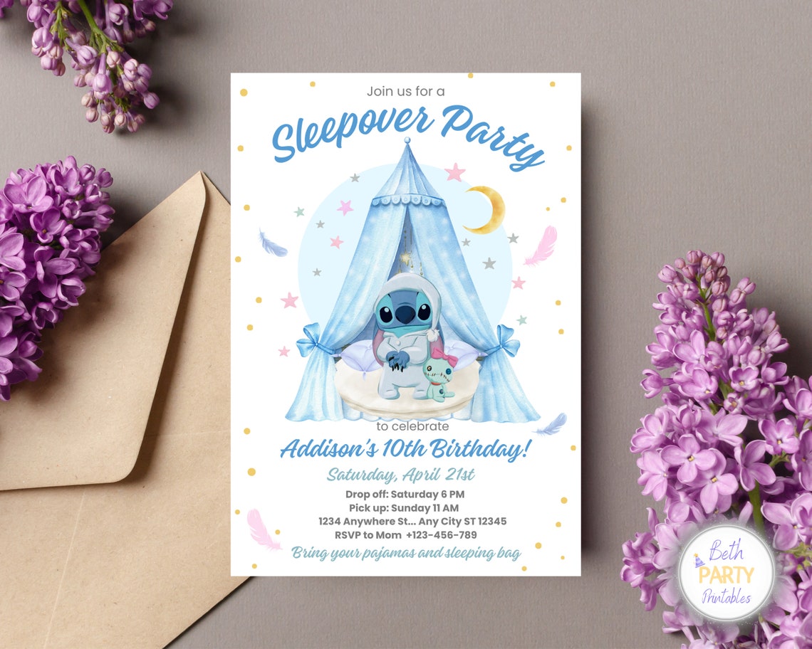 Personalized Stitch Sleepover Party Invitation, Stitch Birthday ...